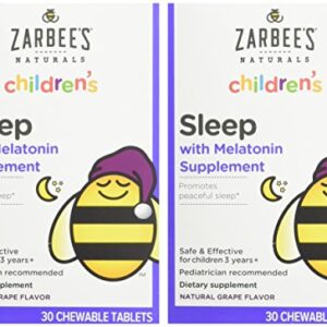 Zarbee's Naturals Children's Sleep Melatonin Supplement Chewable Tablets Grape Flavor - 30 ct, Pack of 2