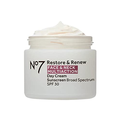 No7 Restore & Renew Multi Action Face & Neck SPF 30 Day Cream - Firming Cream for Face & Neck - Emblica & Vitamin C Brightening Moisturizer with Skin Hydrating Hyaluronic Acid (50ml)