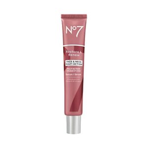 no7 restore & renew face & neck multi action serum – collagen peptide anti aging facial serum – hyaluronic acid hydrating serum + pro retinol skin & neck firming hibiscus peptides (50ml)