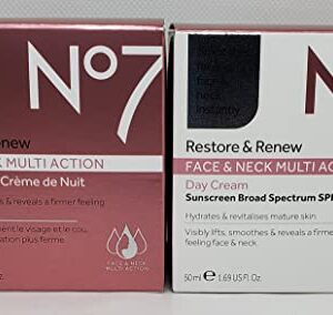 No7 Restore & Renew FACE & NECK MULTI ACTION Day/Night Creams 2 x 50ml