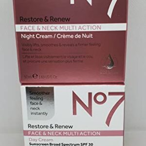 No7 Restore & Renew FACE & NECK MULTI ACTION Day/Night Creams 2 x 50ml