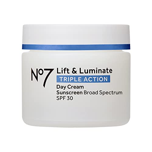 No7 Lift & Luminate Triple Action Fragrance Free Day Cream SPF 30 - Broad Spectrum Anti Aging Face Cream - Hydrating Hibiscus Peptides & Hyaluronic Acid + Brightening Emblica & Vitamin C (50ml)