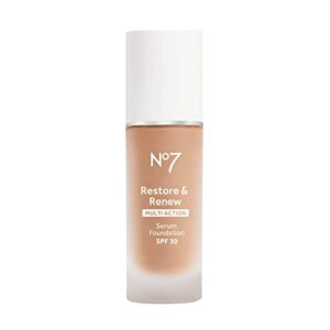 no7 restore & renew multi action serum foundation – warm beige – liquid foundation makeup with vitamin c, vitamin e & collagen for face – beauty skin serum formula with medium coverage (30ml)