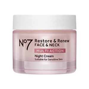 no7 restore & renew multi action face & neck night cream – collagen peptide anti aging face cream – hydrating hyaluronic acid night cream – shea butter + vitamin e skin firming night cream (50ml)