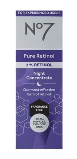 No7 Pure Retinol 1% Retinol Night Concentrate - Anti Wrinkle Retinol Serum with Collagen Peptides & Niacinamide for Younger Looking Skin - Retinol Face Serum for Fine Lines & Wrinkles (30ml)