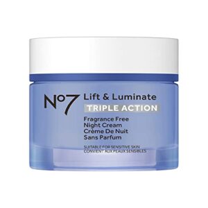 no7 lift & luminate triple action fragrance free night cream – anti wrinkle, collagen peptide brightening cream – skin firming hyaluronic acid & hibiscus + vitamin c face cream (50ml)