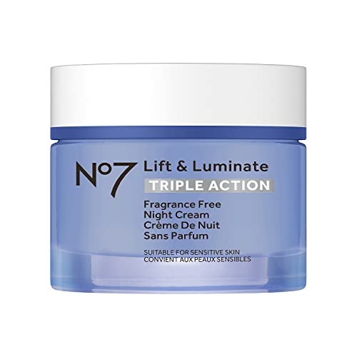 No7 Lift & Luminate Triple Action Fragrance Free Night Cream - Anti Wrinkle, Collagen Peptide Brightening Cream - Skin Firming Hyaluronic Acid & Hibiscus + Vitamin C Face Cream (50ml)