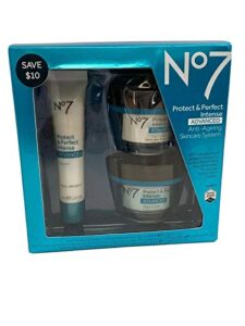 boots no7 protect & perfect intense advanced 3 piece skincare system serum day & night cream spf15