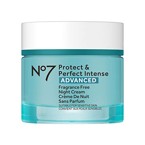 No7 Protect & Perfect Intense Advanced Fragrance Free Night Cream - Vitamin E & Shea Butter Face Cream - Fine Line Reducing Moisturizer with Collagen Peptide Technology (1.69 fl oz)