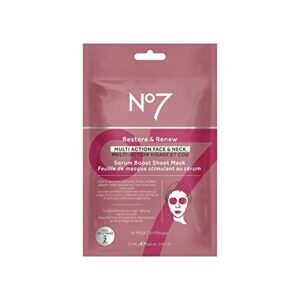 no7 restore & renew multi action face & neck serum boost sheet mask – anti aging skin & neck firming wrinkle reducing mask – skin brightening & hydrating sheet mask for uneven skin tone