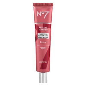 no7 restore & renew face & neck multi action serum – collagen peptide anti aging facial serum – hyaluronic acid hydrating serum + pro retinol skin & neck firming hibiscus peptides (75 ml)