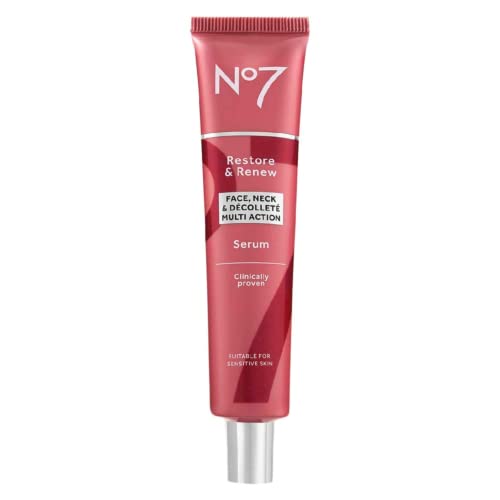 No7 Restore & Renew Face & Neck Multi Action Serum - Collagen Peptide Anti Aging Facial Serum - Hyaluronic Acid Hydrating Serum + Pro Retinol Skin & Neck Firming Hibiscus Peptides (75 ml)