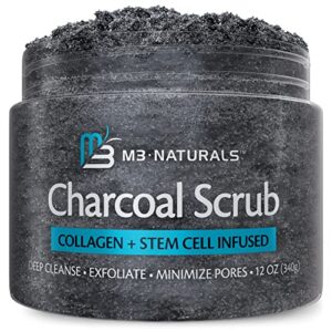 charcoal exfoliating body scrub polish with collagen & stem cell gentle body exfoliator face scrub bump eraser booty scrub best shower scrub skin exfoliant moisturize skin exfoliate absorbs nutrients by m3 naturals