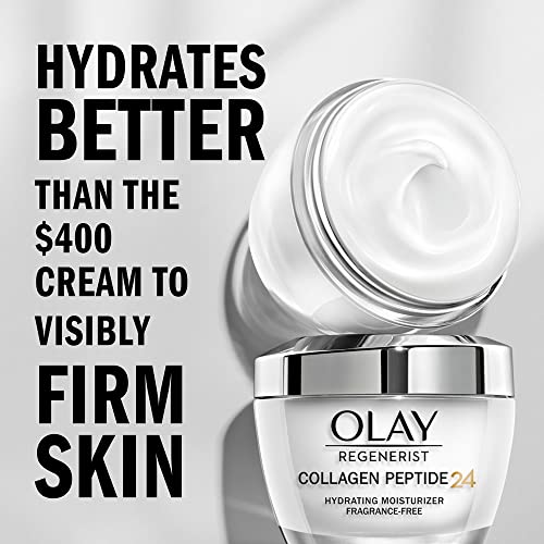 Olay Regenerist Collagen Peptide 24 Face Moisturizer Cream with Niacinamide for Firmer Skin, Anti-Wrinkle Fragrance-Free 1.7 oz, Includes Olay Whip Travel Size for Dry Skin