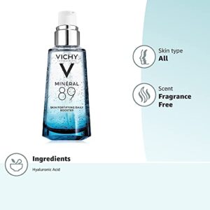 Vichy Mineral 89 Hyaluronic Acid Face Serum, Facial Gel Moisturizer and Pure Hyaluronic Acid Hydrating Serum for Sensitive or Dry Skin