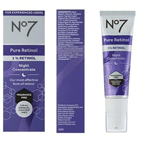 No 7 Pure Retinol Skincare Bundle - Contains Pure Retinol Night Concentrate (1 fl oz), Pure Retinol Eye Cream (1.5 oz), and Post Retinol Soother (1.69 fl oz) - No 7 Pure Retinol Beauty Set Multicolor