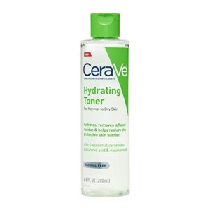 cerave hydrating toner for face non-alcoholic with hyaluronic acid, niacinamide, and ceramides for sensitive dry skin, fragrance-free non comedogenic, full size, 6.8 fl oz