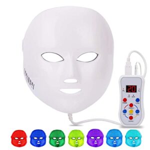 newkey led face mask light therapy, 7 led light therapy facial skin care mask – blue & red light for acne photon mask – korea pdt technology for acne reduction