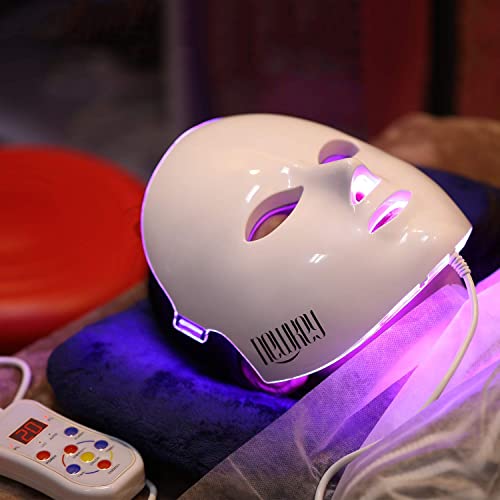 NEWKEY Led Face Mask Light Therapy, 7 Led Light Therapy Facial Skin Care Mask - Blue & Red Light for Acne Photon Mask - Korea PDT Technology for Acne Reduction