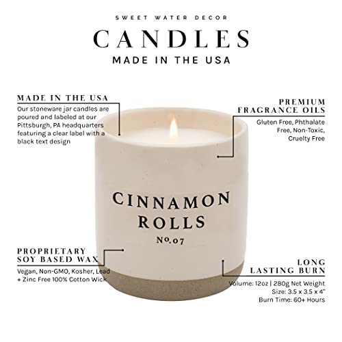 Sweet Water Decor Cinnamon Rolls Soy Candle | Cinnamon, Icing, and Cinnamon Buttery Pastry Scented Candles for Home | 12oz Cream Stoneware Jar, 60+ Hour Burn Time, Made in the USA