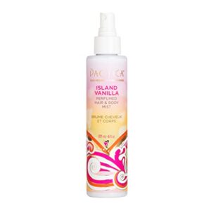 pacifica beauty, island vanilla hair perfume & body mist, best warm vanilla scent, natural + essential oils, alcohol free, 100% vegan and cruelty free, clean fragrance