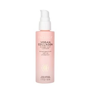 pacifica beauty vegan collagen spf 30 broad spectrum sunscreen every day face lotion, uva/uvb protection for all skin types, lightweight formula, moisturizing+hydrating, cruelty free, white, 1.7 fl oz