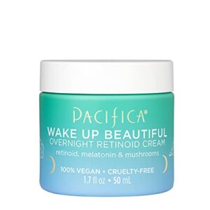 pacifica beauty, wake up beautiful overnight retinoid night face cream, moisturizer for dry and aging skin, gentle for sensitive skin, hyaluronic acid + melatonin, clean, vegan & cruelty free