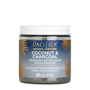 pacifica beauty, coconut and charcoal underarm detox scrub, for natural deodorant users, aluminum free, safe for sensitive skin, 100% vegan and cruelty free + clean beauty