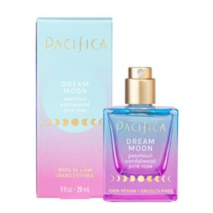 pacifica beauty dream moon spray perfume pink rose, sandalwood, patchouli notes natural + essential oils clean fragrance vegan + cruelty free