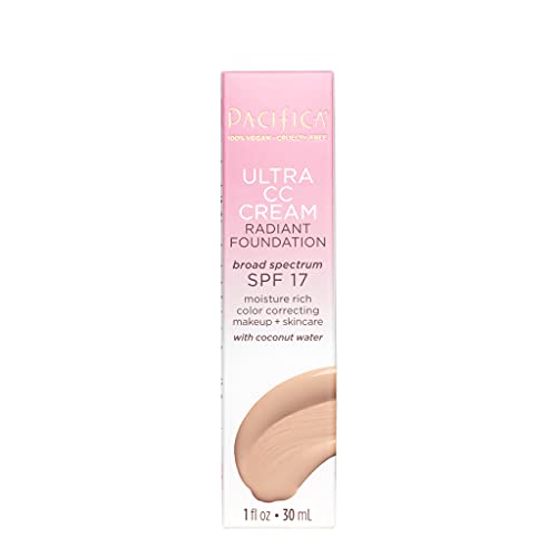 Pacifica Beauty Ultra CC Cream Radiant Foundation with Broad Spectrum SPF 17, Warm/Light Color, 100% Vegan & Cruelty Free, 1 Fl Oz