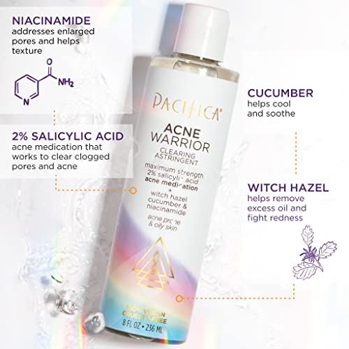 Pacifica Beauty, Acne Warrior Clearing Astringent, Salicylic Acid, Niacinamide, Witch Hazel, Cucumber, Face Toner, Oily/Acne Prone Skin, Paraben Free, Sulfate Free, Vegan & Cruelty-Free