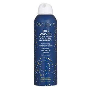 pacifica beauty, big waves soft hold & volume non-aerosol hairspray, coconut, sea salt, vanilla, for all hair types, beachy, anti-frizz, long-lasting hold, benzene-free, vegan & cruelty free