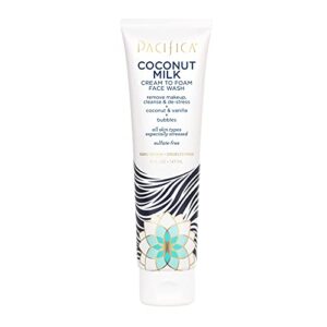 pacifica beauty, coconut cream to foam daily face wash & cleanser, coconut water + vitamin e, cleansing and foaming, for all skin types, sulfate + paraben free, clean skin care, 5 fl oz (pack of 1)