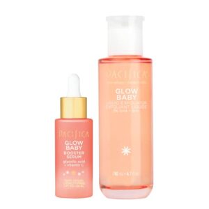 pacifica beauty | glow baby liquid exfoliant 5% aha + bha + glow baby vitamin c booster serum | glycolic, lactic & salicylic acid | glowing skin finish | clear pores | brightens, & tones skin | vegan