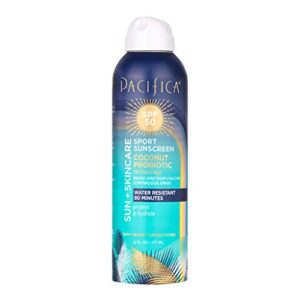 pacifica beauty sun + skincare sport sunscreen spray with coconut probiotic, spf 50, 6 fl.oz