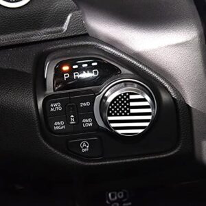 Dial Shifter Trim Plate Etched American Flag Emblem, Gear Shift Switch Knob Cover Fit for Chrysler Pacifica, Chrysler 200/300, Dodge Durango, Voyager, Dodge Ram 1500 & 2500.