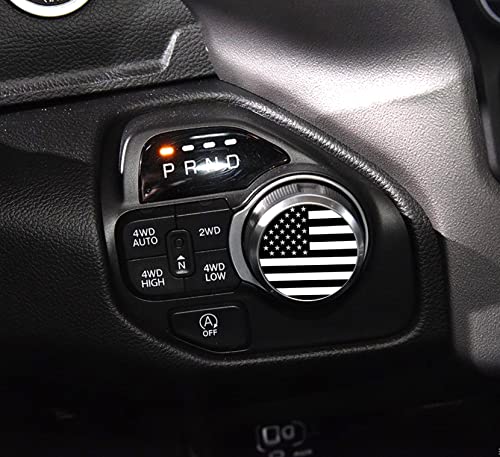 Dial Shifter Trim Plate Etched American Flag Emblem, Gear Shift Switch Knob Cover Fit for Chrysler Pacifica, Chrysler 200/300, Dodge Durango, Voyager, Dodge Ram 1500 & 2500.