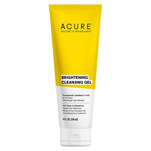 Acure Brightening Cleansing Gel, 100% Vegan for A Brighter Appearance, Pomegranate, Blackberry & Acai, Antioxidant, Rich & Super Gentle, All Skin Types, Superfruit + Chlorella, 4 Fl Oz