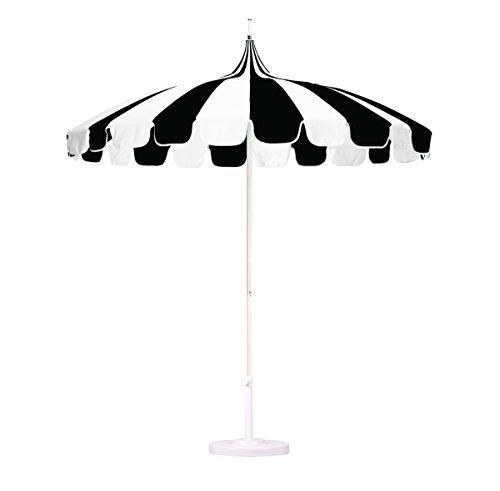 California Umbrella 8.5' Rd. Pagoda Market Umbrella, Silver Pole, 100% Acrylic Black and White Pacifica Fabric