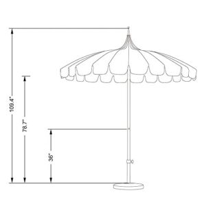 California Umbrella 8.5' Rd. Pagoda Market Umbrella, Silver Pole, 100% Acrylic Black and White Pacifica Fabric