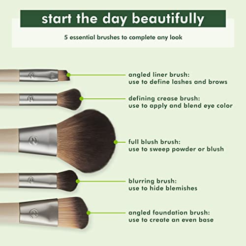 EcoTools Makeup Brush Set for Eyeshadow, Foundation, Blush, and Concealer with Bonus Storage Case, Start the Day Beautifully, Travel Friendly, 6 Piece Set