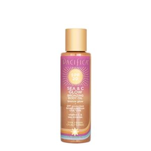 pacifica beauty, sea & c glow bronzing body oil spf 20, broad spectrum uva/uvb protection, sunkissed glow, vitamin c, sun care + skincare, 4 fl oz, vegan + cruelty free