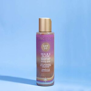 Pacifica Beauty, Sea & C Glow Bronzing Body Oil SPF 20, Broad Spectrum UVA/UVB Protection, Sunkissed Glow, Vitamin C, Sun Care + Skincare, 4 Fl Oz, Vegan + Cruelty Free