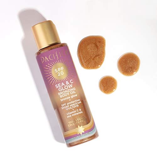 Pacifica Beauty, Sea & C Glow Bronzing Body Oil SPF 20, Broad Spectrum UVA/UVB Protection, Sunkissed Glow, Vitamin C, Sun Care + Skincare, 4 Fl Oz, Vegan + Cruelty Free