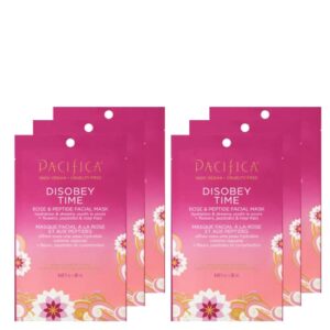 pacifica beauty disobey time peptide hydrating facial sheet mask | for all skin types | 6 count | hyaluronic acid, rose + peptides | 100% cotton mask | moisturizing + calming | vegan + cruelty free