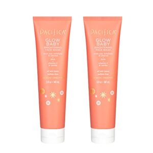 pacifica beauty glow baby brightening daily face cleanser, exfoliate and cleanse, vitamin c, aha for all skin types, sulfate & paraben, vegan and cruelty free, orange & vanilla, 5 fl oz, pack of 2