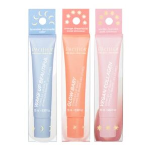 pacifica beauty, complex lip balm trio, glow baby, wake up beautiful, vegan collagen, hydrating, lip gloss, dry lips, moisturize, chapped lips, orange, lavender lemon, vanilla, non-sticky, vegan