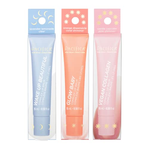 Pacifica Beauty, Complex Lip Balm Trio, Glow Baby, Wake Up Beautiful, Vegan Collagen, Hydrating, Lip Gloss, Dry Lips, Moisturize, Chapped Lips, Orange, Lavender Lemon, Vanilla, Non-Sticky, Vegan