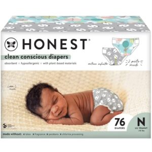 the honest company clean conscious diapers | plant-based, sustainable | above it all + pandas | club box, size newborn, 76 count