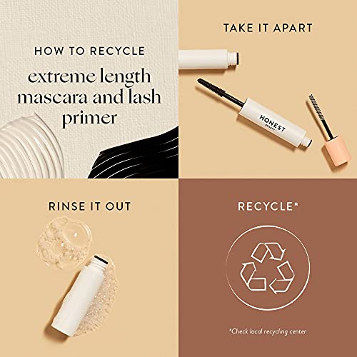 Honest Beauty Extreme Length Mascara + Lash Primer | 2-in-1 Boosts Lash Length, Volume & Definition | Silicone Free, Paraben Free, Dermatologist & Ophthalmologist Tested | 0.2 Fl Oz, Black